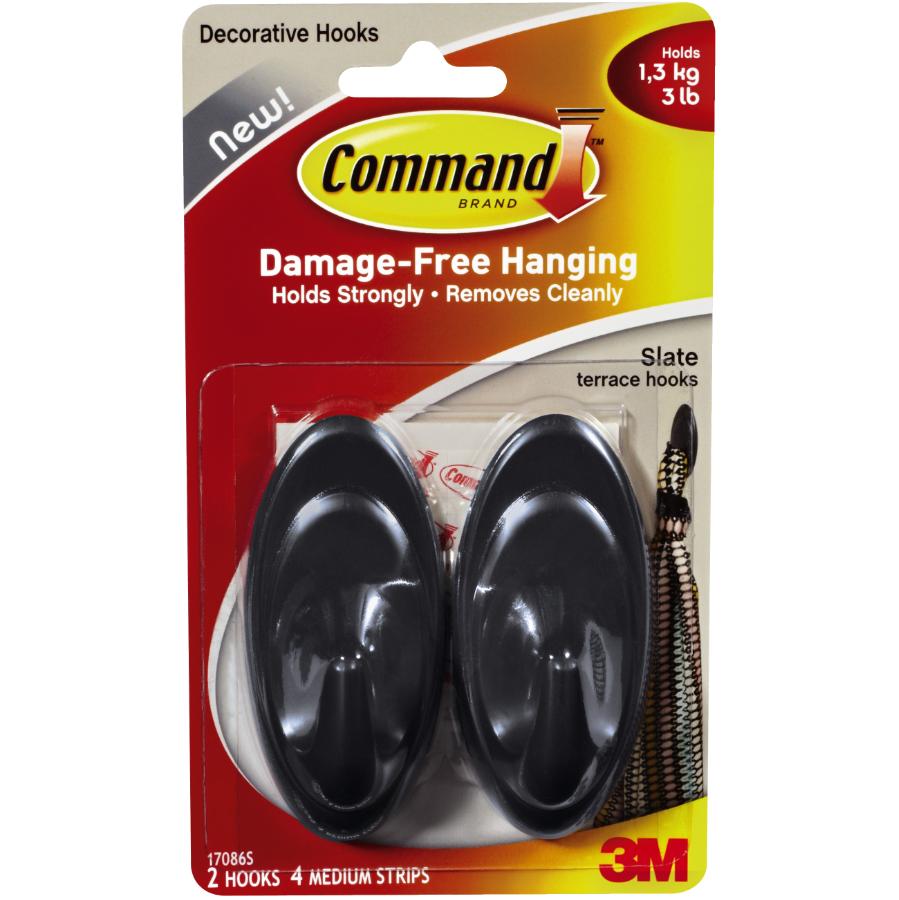 Command: 2 Hooks Plus 4 Strips Medium Slate Adhesive Terrace Hooks ...