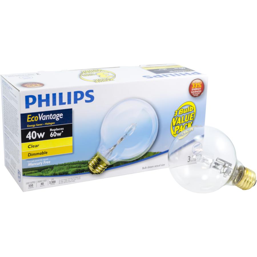 Philips: 40W G25 Medium Base Clear Dimmable Halogen Light Bulbs - 3 ...